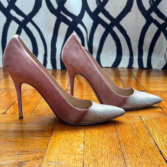 J. Crew | Shoes | Jcrew Collection Pink Suede Gold Glitter Heels | Poshmark